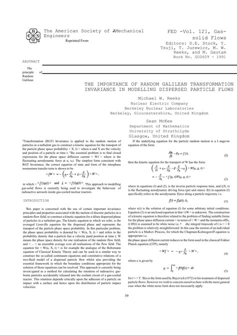 Pdf The Importance Of Random Galilean Transformation Invariance In Modelling Dispersed