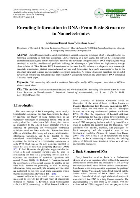 Pdf Encoding Information In Dna From Basic Structure To