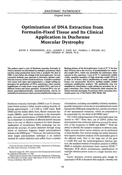 Pdf Optimization Of Dna Extraction From Formalin Fixed Tissue And Its Clinical Application In