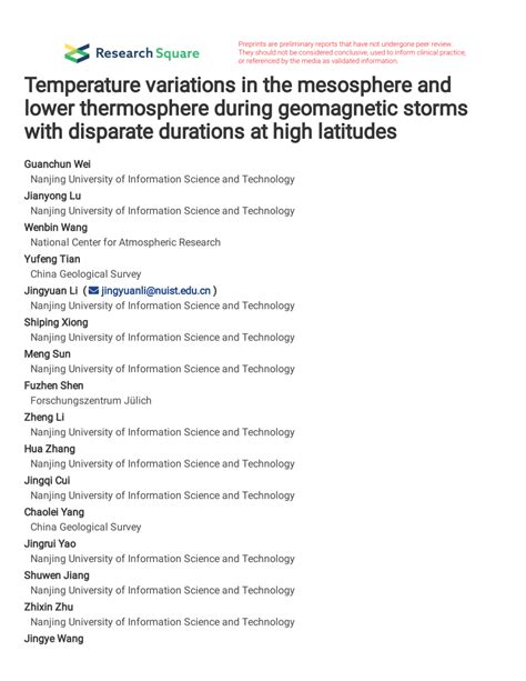 Pdf Temperature Variations In The Mesosphere And Lower Thermosphere During Geomagnetic Storms