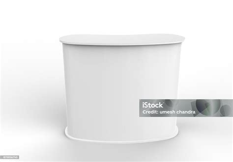 화이트 빈 곡선 프로 모션 카운터 포스 포 Pvc 부스 소매 무역 서 고립 된 흰색 바탕에 광고를 전시 한다 디자인에 대 한 서식 파일을 비웃는 다 3d 그림입니다 바