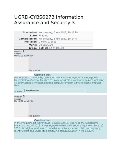 Ugrd Cybs6273 Information Assurance And Security 3 Final Quizzes 1 And 2 Ugrd Cybs6273