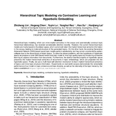 Hierarchical Topic Modeling Via Contrastive Learning And Hyperbolic Embedding Acl Anthology