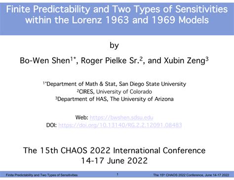 Pdf Finite Predictability And Two Types Of Sensitivities Within The Lorenz 1963 And 1969 Models