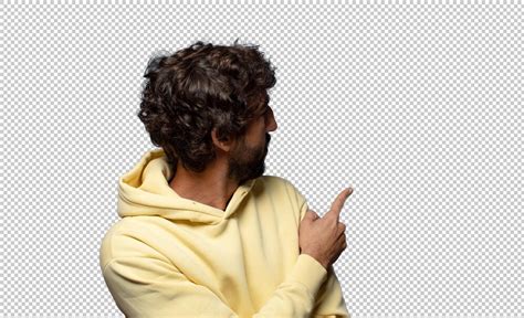 free psd standing and pointing to object on copy space rear view