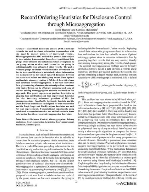 Record Ordering Heuristics For Disclosure Control Through Microaggregation Pdf