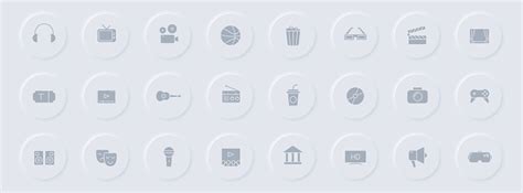 둥근 고무 버튼에 엔터테인먼트 회색 글리프 아이콘 웹 모바일 앱 Ui 디자인 및 프로모션 비즈니스 폴리그래피를 위한 엔터테인먼트 벡터 아이콘 그림자에 대한 스톡 벡터 아트