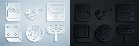 위스키와 얼음 조각 온라인 포커 테이블 게임 게임 주사위 카지노 간판 인간의 손 던지기 및 아이콘의 유리를 설정하십시오 벡터 3차원 형태에 대한 스톡 벡터 아트 및 기타