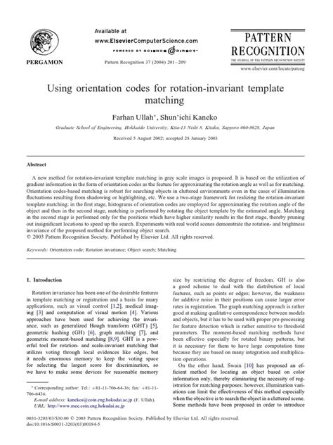 orientation codes used for rotation invariant template matching pdf angle computer science