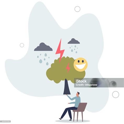 효과적인 정신 방법으로 감정의 폭풍을 견뎌냅니다 불안 우울증 좌절 및 스트레스 감정을 극복하는 심리적 마인드 기법 플랫 캐릭터 라이프 감정에 대한 스톡 벡터 아트 및 기타