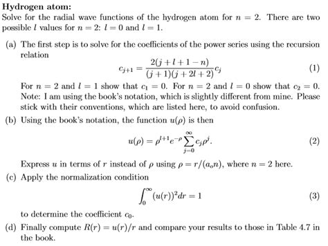Solved Hydrogen Atom Solve For The Radial Wave Functions Of Chegg