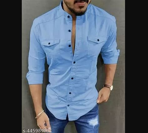 Plain Poly Cotton Sky Blue Men Shirt Full Sleeves Formal Wear At Rs