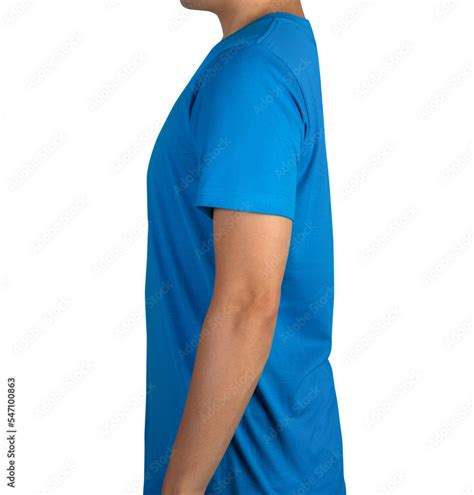 Side View Of Blue T Shirt Isolated On White Background With Clipping