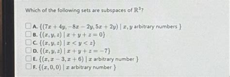 which of the following sets are subspaces of r3 a