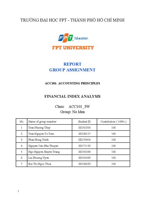 Acc 101 Report Group Assignment TrƯỜng ĐẠi HỌc Fpt ThÀnh PhỐ HỒ