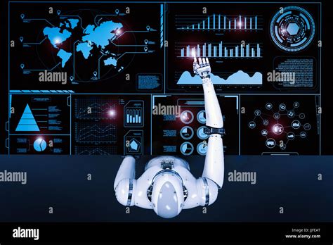 D Rendering Robot Working With Digital Display Stock Photo Alamy