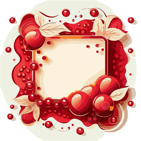 حدود حمراء المتجه إطار أحمر مملوء بالتوت واللؤلؤ كرتون ملصق قصاصة