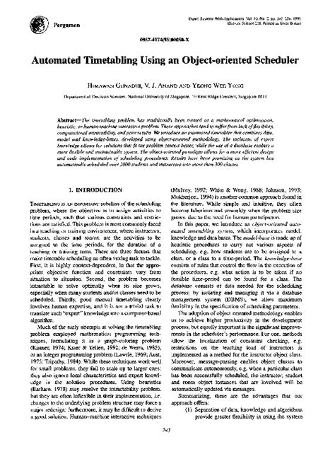 Pdf Automated Timetabling Using An Object Oriented Scheduler