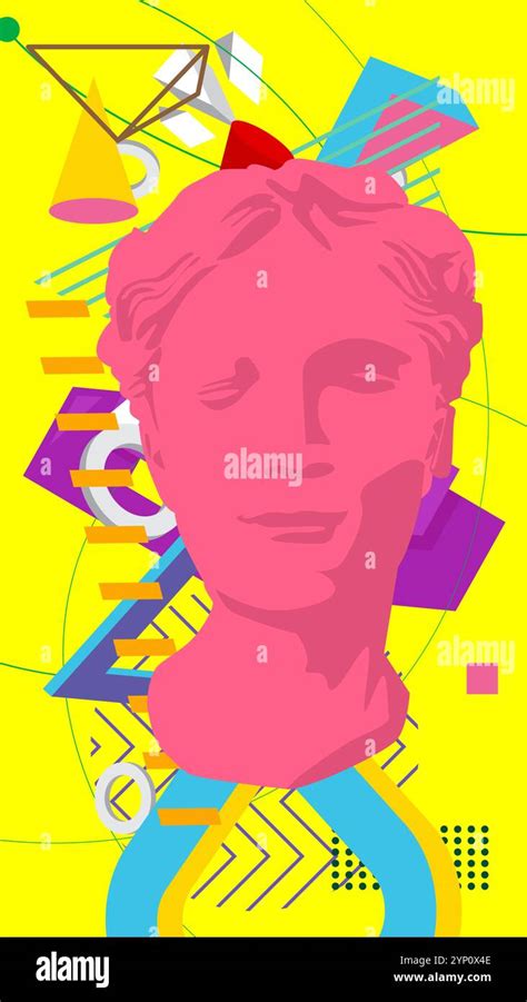 Head Statue Geometrical Graphic Retro Theme Background Minimal