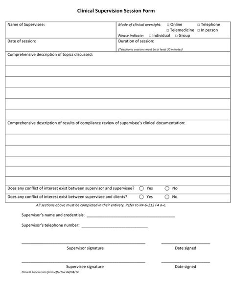 Clinical Supervision Session Form Download Printable Pdf Clinical