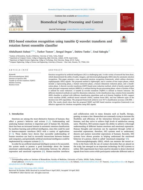 Pdf Eeg Based Emotion Recognition Using Tunable Q Wavelet Transform And Rotation Forest