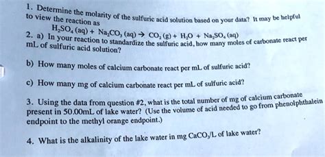 solved determine the molarity to view the reaction of the sulfuric