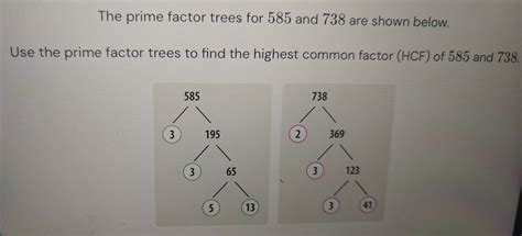 Solved The Prime Factor Trees For 585 And 738 Are Shown Below Use The Prime Factor Trees To