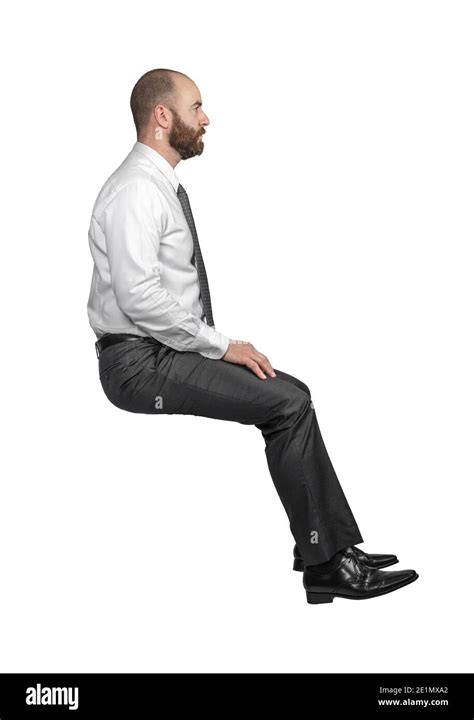 Businessman In Position Sitting Side View Isolated On White Stock Photo Alamy