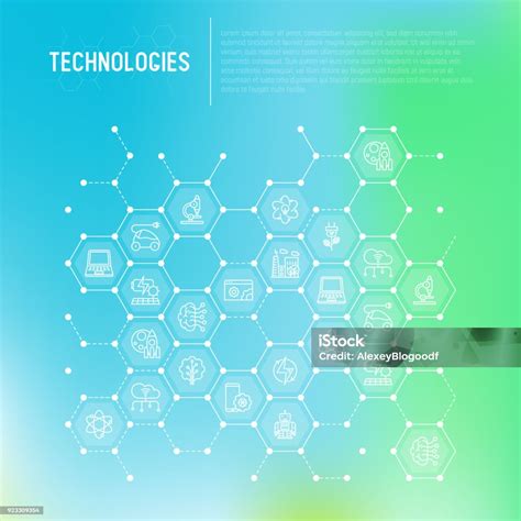 얇은 줄의 아이콘으로 넓어짐에 기술 개념 전기 자동차 로켓 로봇 공학 태양 전지 기계 정보 웹 개발 배너 웹 페이지 인쇄 매체에 대 한 벡터 일러스트 Brics에 대한 스톡