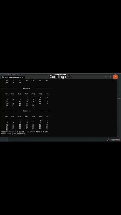 Calendar Project In C Language With Source Code Youtube