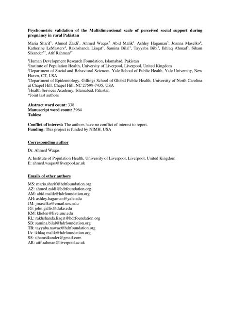 Pdf Psychometric Validation Of The Multidimensional Scale Of Perceived Social Support During