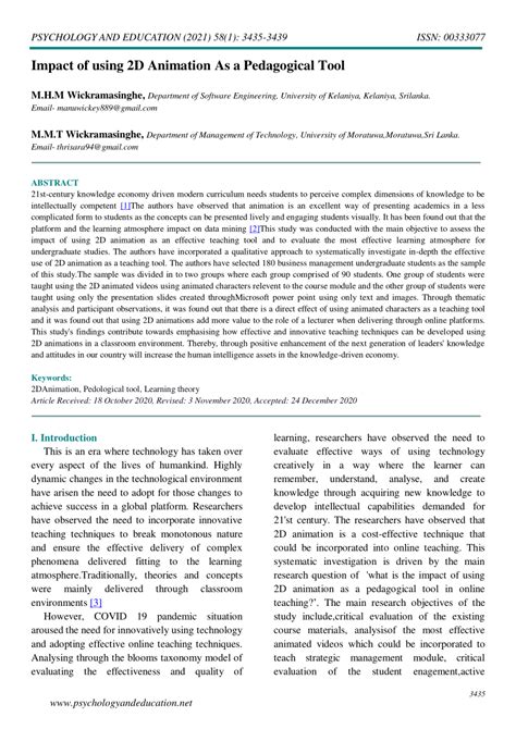 Pdf Impact Of Using 2d Animation As A Pedagogical Tool