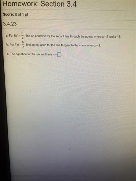 for f x 6 x find an equation for the secant line