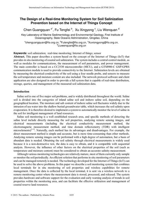 PDF The Design Of A Real Time Monitoring System For Soil Salinization Prevention Based On The