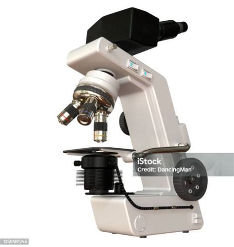 흰색 배경에 고립 된 가상 디자인과 흰색 실험실 현미경 상세한 사실적인 의학 3d 일러스트레이션 현미경 발견 개념 0명에 대한 스톡 사진 및 기타 이미지 Istock
