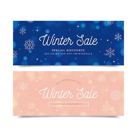 흐린 된 겨울 판매 배너 서식 파일 프리미엄 벡터