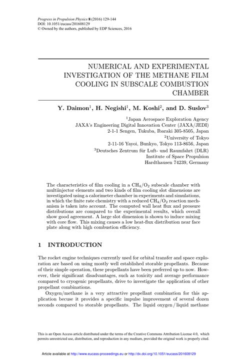 Pdf Numerical And Experimental Investigation Of The Methane Film Cooling In Subscale