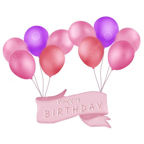 다채로운 풍선 핑크 리본으로 생일 축하 배너 장식 생일 축하 해요 생신 배너 장식 Png 일러스트 및 Psd 이미지 무료