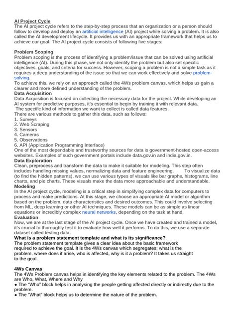 Ai Project Cycle Class Ix Pdf Artificial Intelligence Intelligence Ai And Semantics