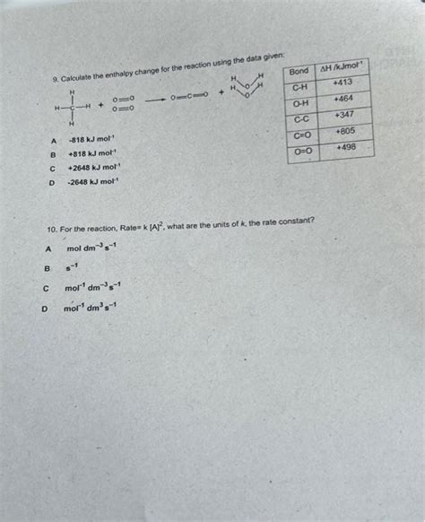 Solved 9 Calculate The Enthalpy Change For The Reaction Chegg Com