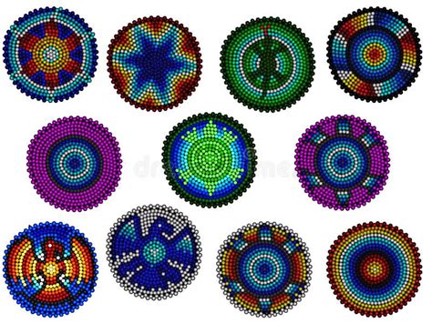 Native American Art Round Beadwork Patterns In A White Background Stock Image Image Of Bird