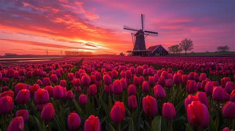 Free Sunset Tulip Field Image Sunset Tulips Windmill Download At