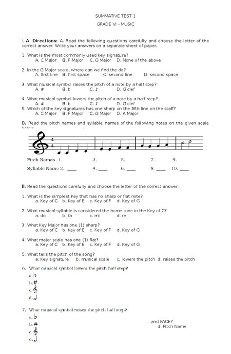 St 1 Gr This Is A Copy Document Permission To Post Summative Test 1 Grade Vi Music I A