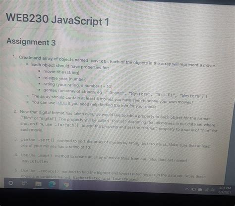 Solved Web230 Javascript 1 Assignment 3 1 Create And Array
