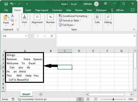 Excel 如何删除单元格中单词之间多余的空格 极客笔记