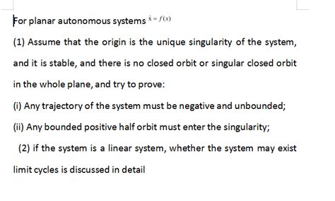 Solved For Planar Autonomous Systems F X 1 Assume That