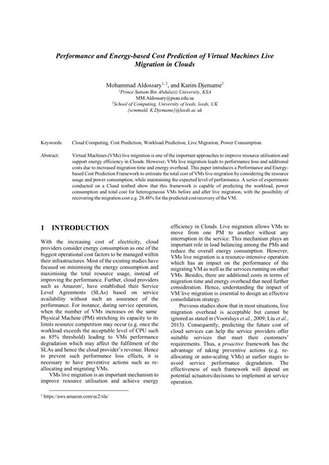 Pdf Performance And Energy Based Cost Prediction Of Virtual Machines Live Migration In Clouds
