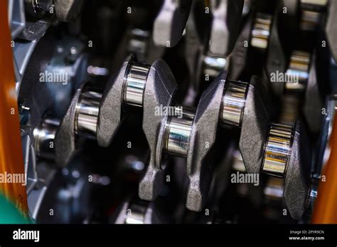 Crankshaft Of An Automobile Engine Close Up Polished Shaft Journals