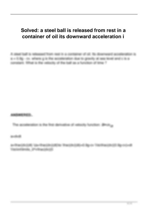 solution solved a steel ball is released from rest in a container of