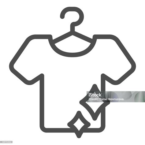 옷걸이 라인 아이콘에 깔끔한 티셔츠 위생 루틴 컨셉 흰색 배경에 세탁 세간판 모바일 및 웹 디자인을위한 윤곽 스타일에 깨끗한 셔츠 아이콘을 매달려 벡터 그래픽 T 셔츠에